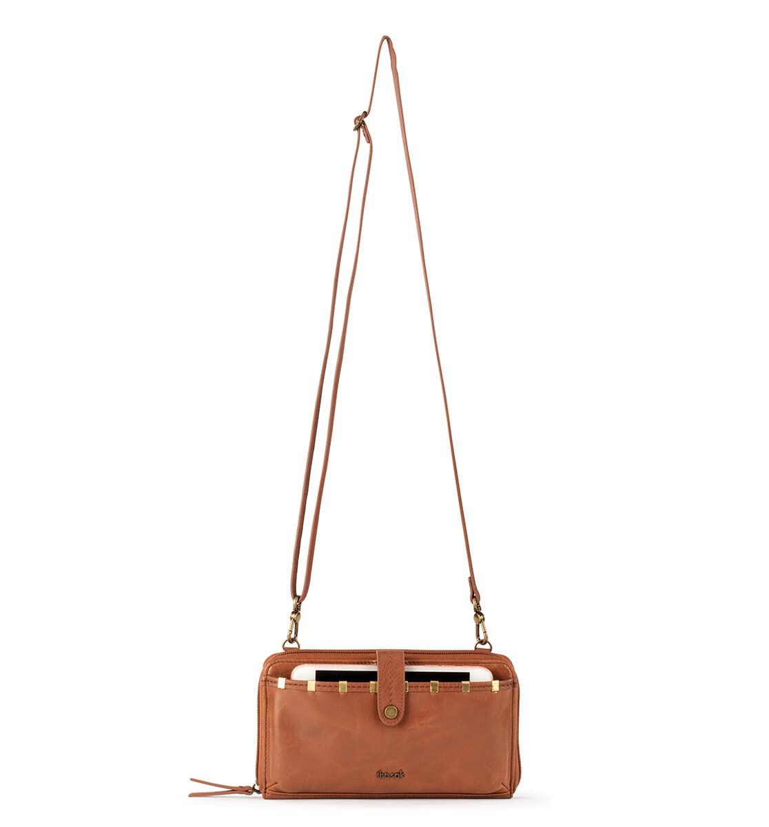 The Sak Iris Smartphone Crossbody Purse - Women's Cellphone Bag & Wallet For Everyday - Convertible Wristlet With Zipper in Tobacco/Leather