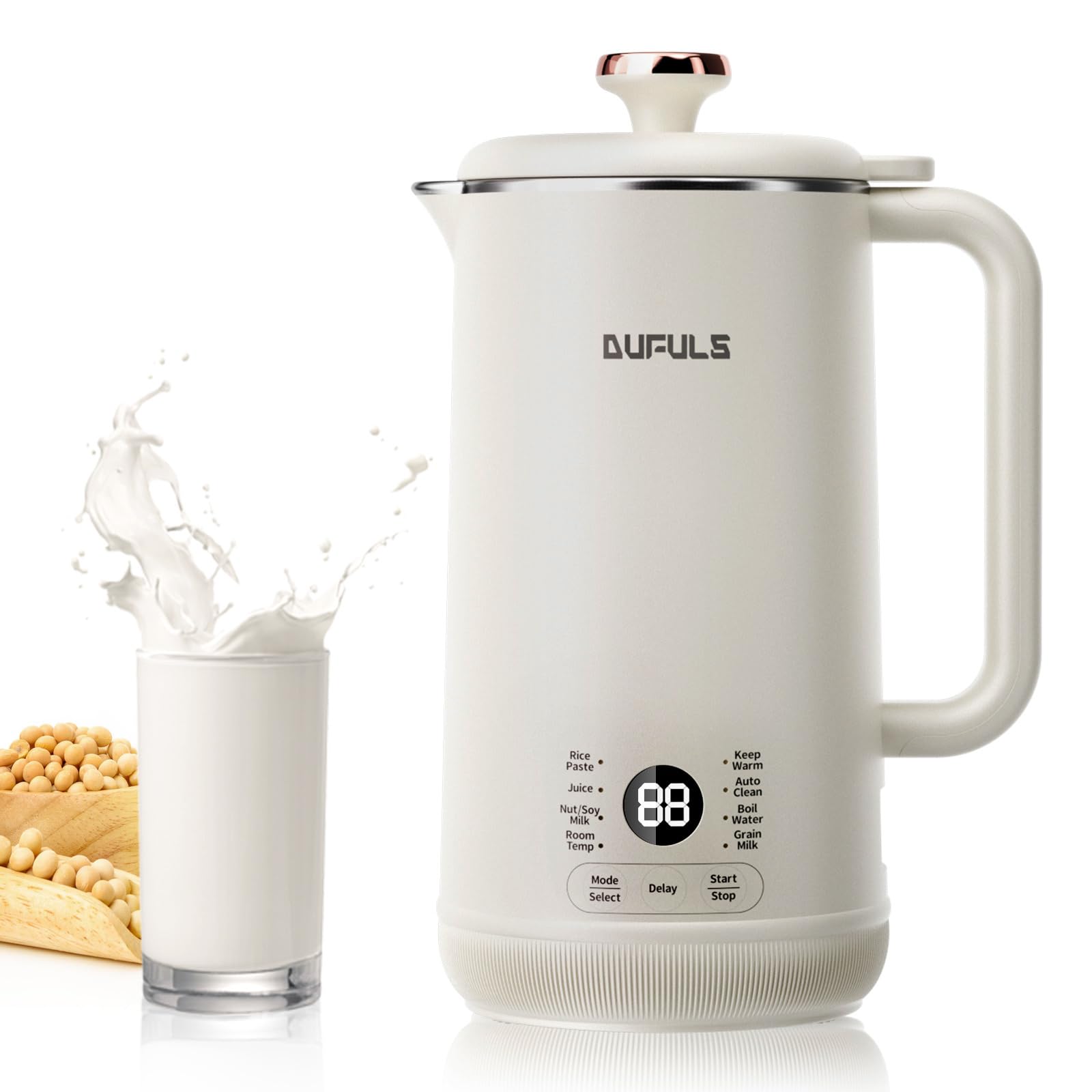 Dufuls 8 in 1 Nut Milk Maker, 40.58oz Soy Milk Maker with10 Blades, Automatic Almond Milk Machine for Homemade Plant-Based Milk, Oat, Soy, Non-Dairy Beverages with Delay Start/Keep Warm/Self-Cleaning
