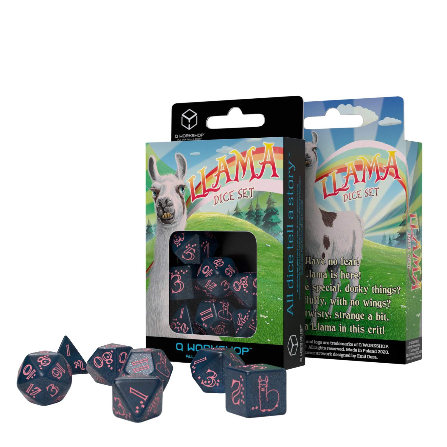 Q-Workshop Sparkling Llama Dice Set (Glittering Dark Blue & Pink) (SLLA3E)