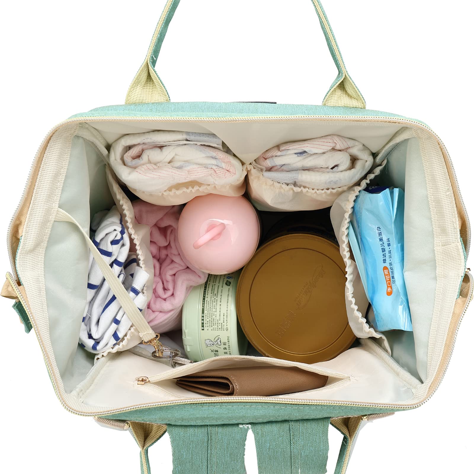 ESOVIO Multi-Function Women Baby Diaper Bag Backpack with Insulated Pockets Waterproof (Green)