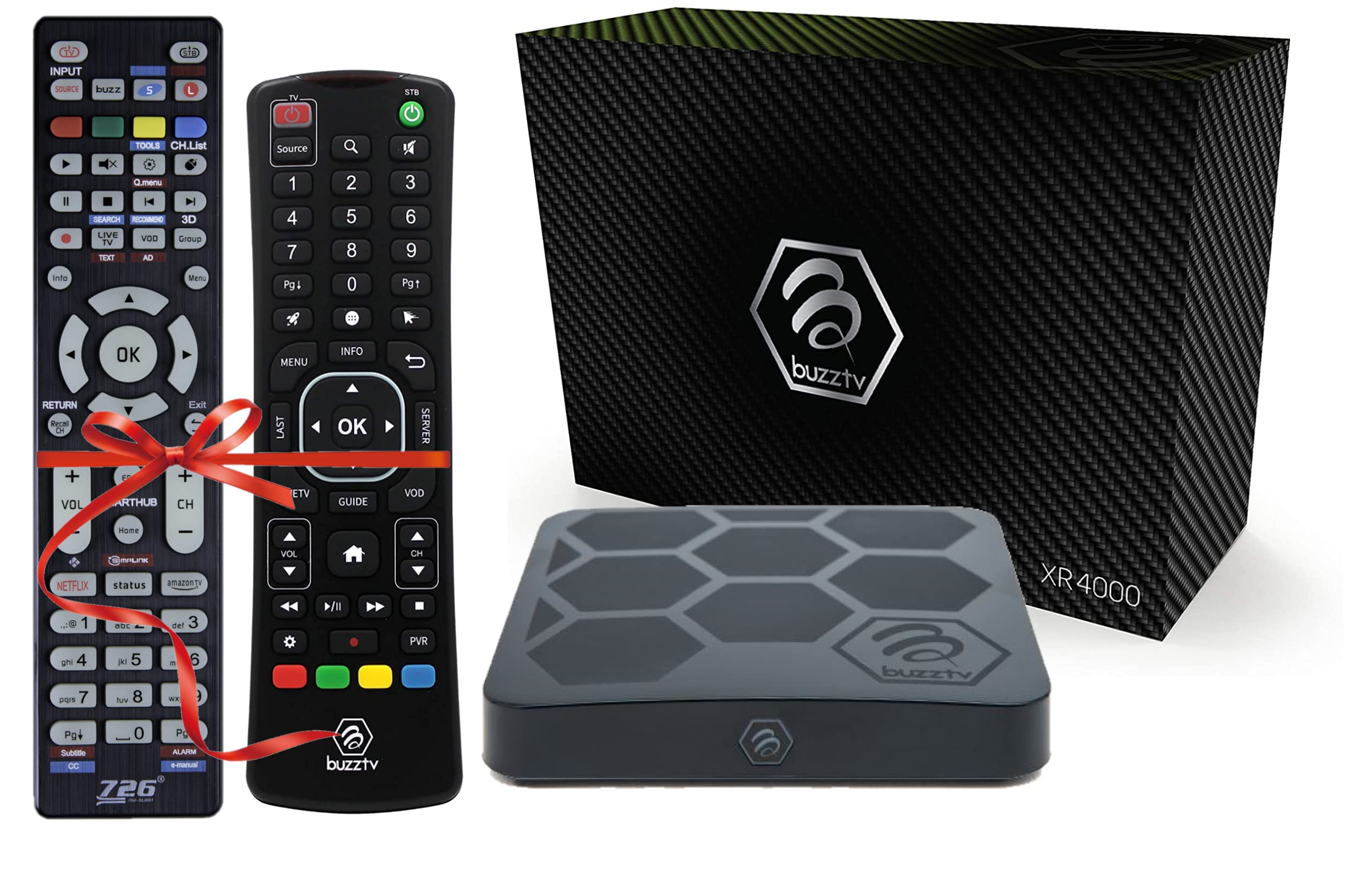 Buzz TV XR4000 with Bonus ARQ100 + Buzz Samsung LG Remote - Android 9.0 IPTV Set-Top Box - Faster Than Ever Before - 4K Ultra HD - 2GB RAM 16GB Storage - Latest Graphics Processor - Dual Band Wi-Fi.