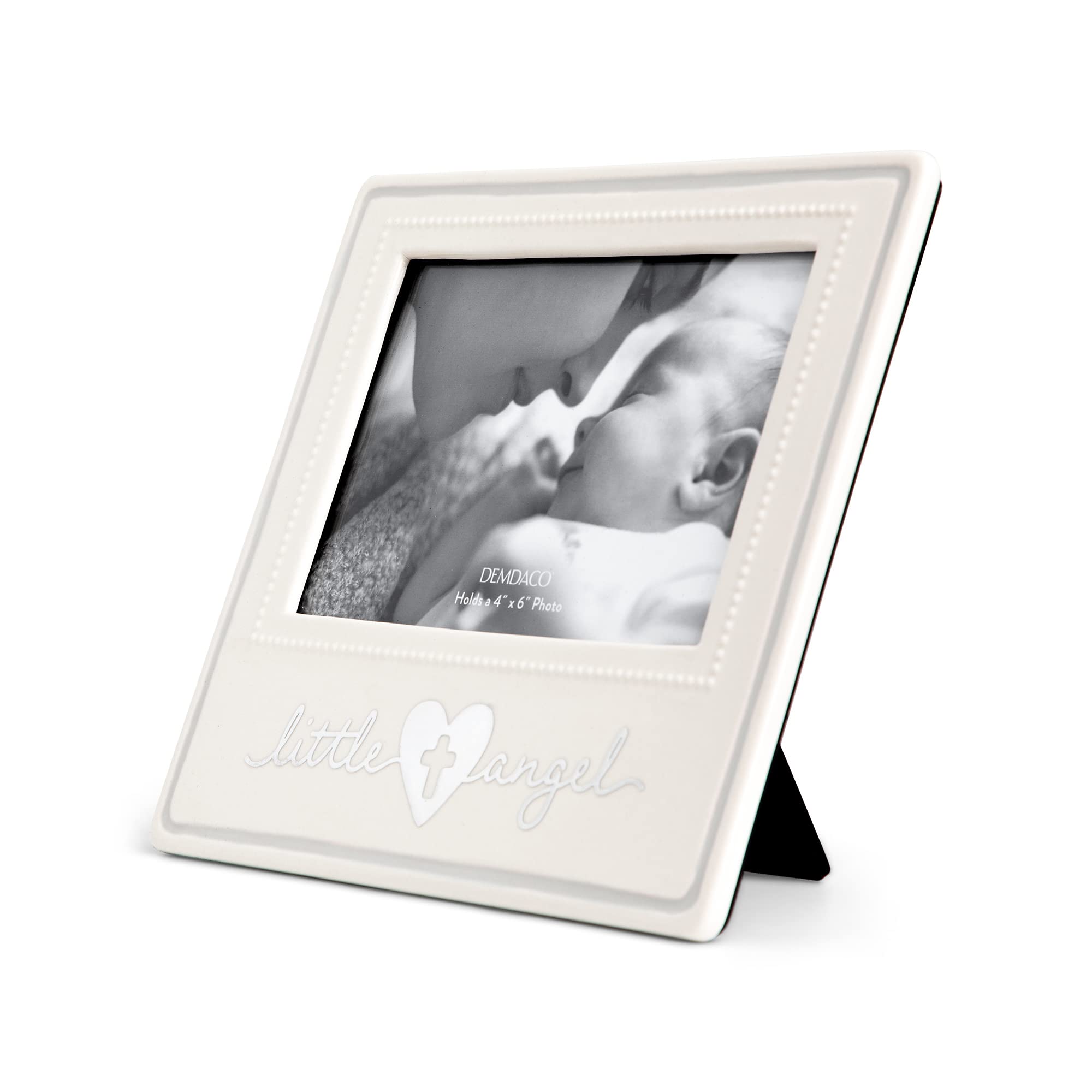 DEMDACO Little Angel White and Pink Holds 4 x 6 Inch Photo Ceramic Wall or Tabletop Frame