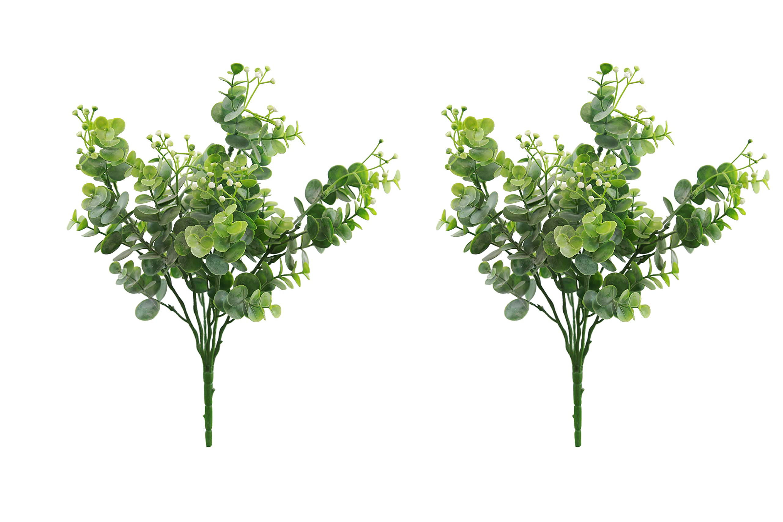 Season’s Need Decor 2 Bundles Artificial Boxwood Shrubs - Eucalyptus Greenery Stems - Fake Plants for Garden Home Porch Patio Window Box Bedroom Décor - Artificial Eucalyptus 15inches (Green)