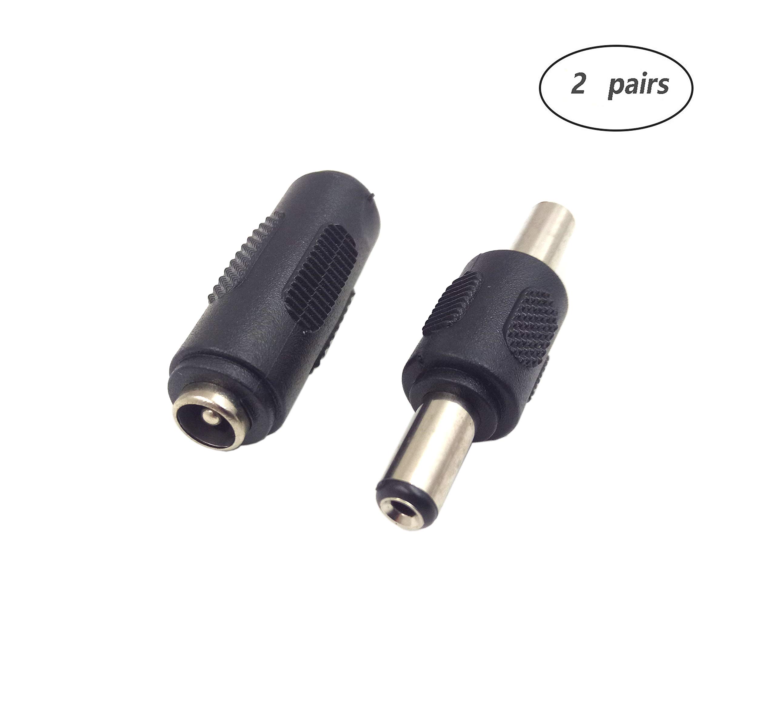 Qaoquda DC 5.5 x 2.1mm Power Adapter, (2 Pairs) DC Power 5.5mm x 2.1mm Female to Female Coupler, Male to Male Coupler, for LED/CCTV Camera