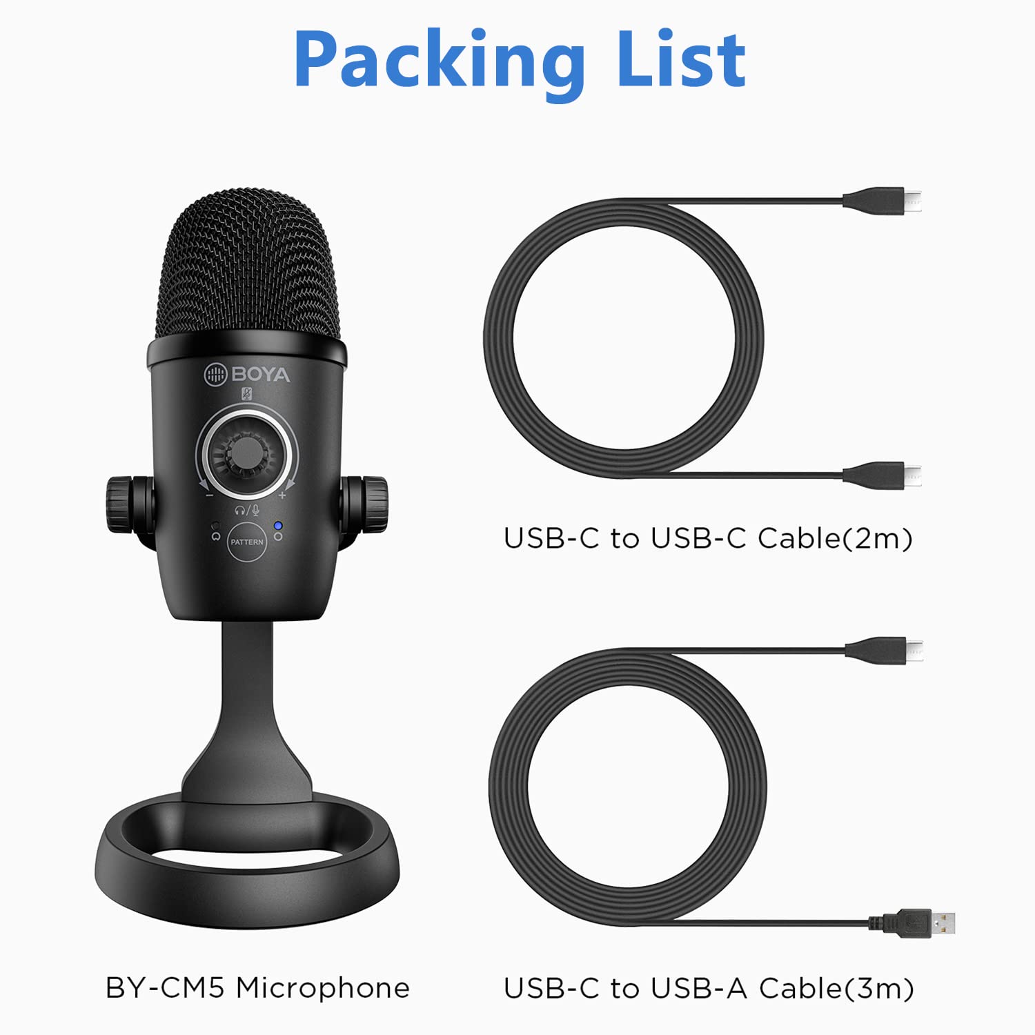 BOYA by-CM Mini USB Microphone for Gaming, Plug and Play, Cardioid Omnidirectional Polar, Monitoring, Gain and Mute Control, Condenser Streaming Mic for Studio Podcast Recording