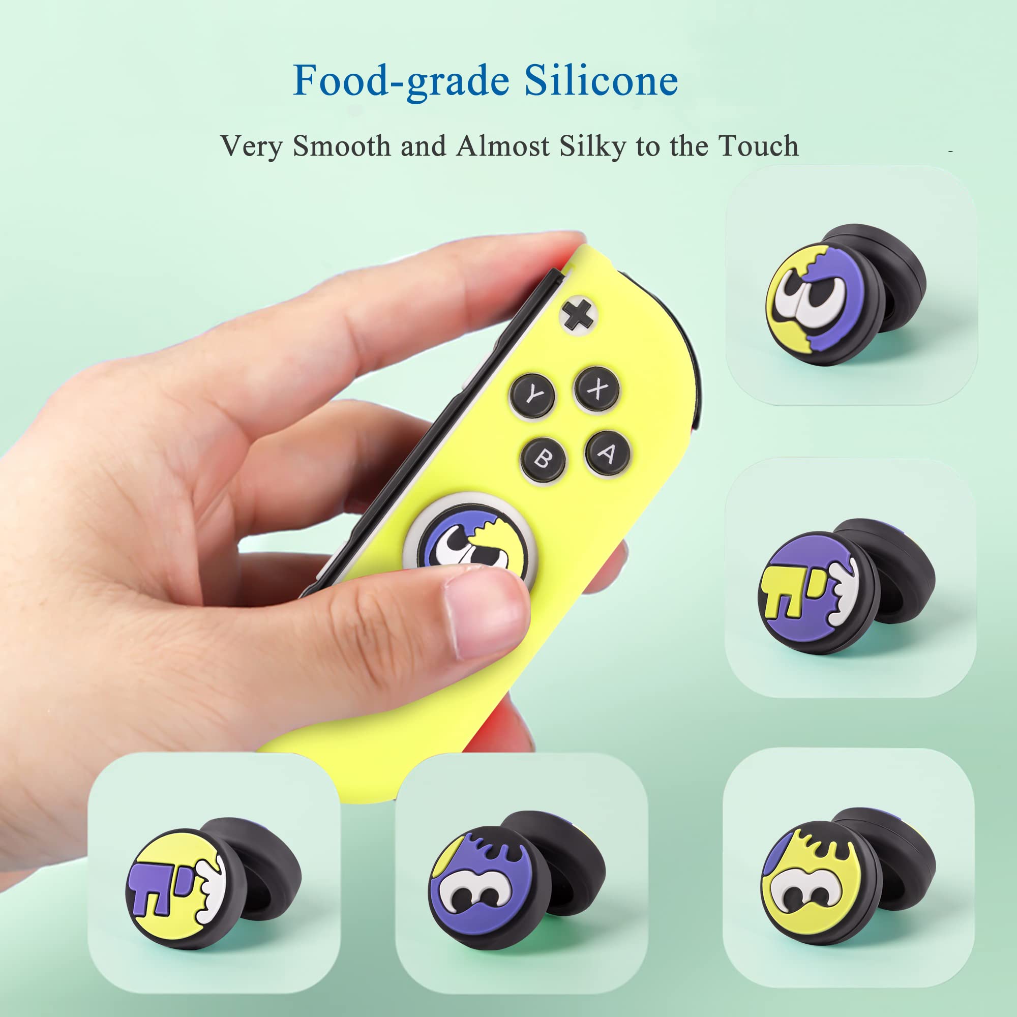Cybcamo Joycon Anti-Slip Soft Touch Grip Silicone Rubber Skin Case Cover for Nintendo Switch & Switch OLED Model Joy-Con with 6 Stick Caps (Controller Not Included) - Blue/Neon Yellow