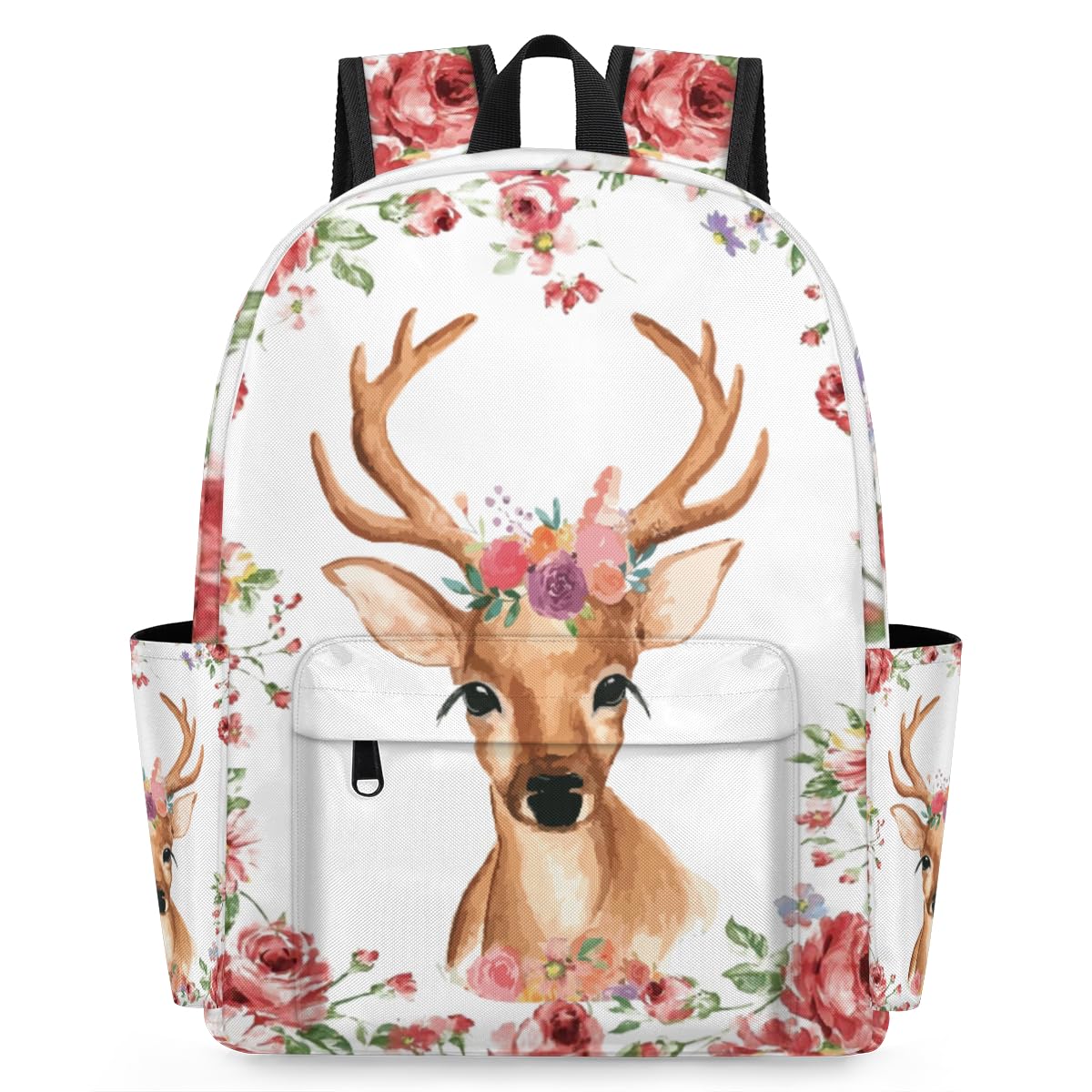Bardic Backpack for Kids Kindergarten Boys Girls Backpack Metal Double Zipper Lightweight School Bookbag Travel Backpack - Cute Deer Flower Rose