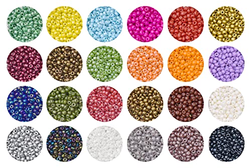 Bead Bracelet Kit - DIY Jewelry Making with Multi-Colored Glass Beads (24 Colors, 200 Pieces Each) and String in Classic Container