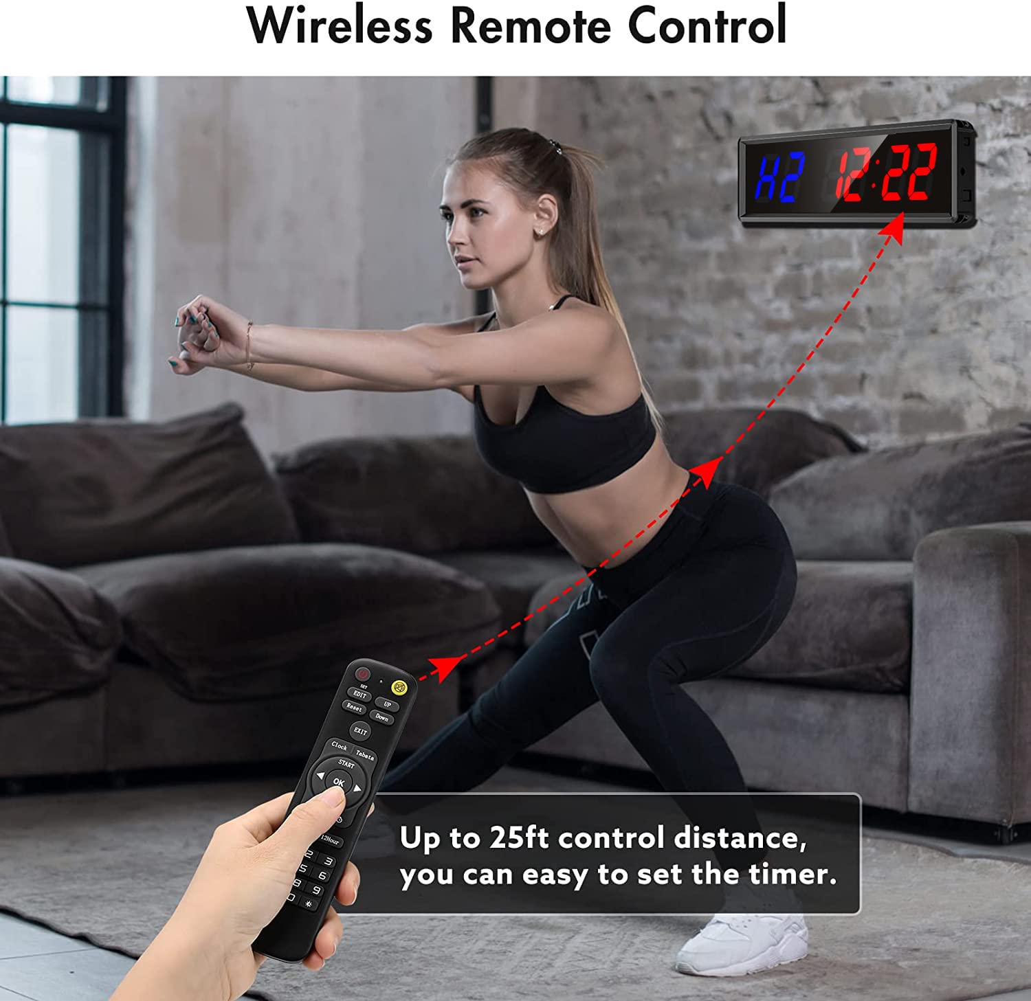 Seesii Gym Timer,LED Workout Colck Count Down/Up Clock,11.5" x 4" Ultra-Clear Digital Display, Power Bank Compatible with Workout Metal Stopwatch, Multi-Scenes with Remote (1.5 Inch Blue Red)
