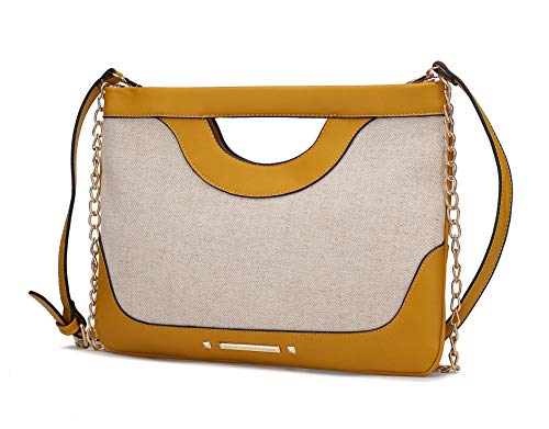 MKF Crossbody Bag for Women – PU Leather Lady Pocketbook Handbag – Side Messenger Purse, Shoulder Chain Strap Mustard
