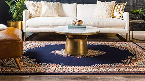 Unique Loom Reza Collection Traditional Persian Style Area Rug, 6 x 9 ft, Navy Blue/Ivory