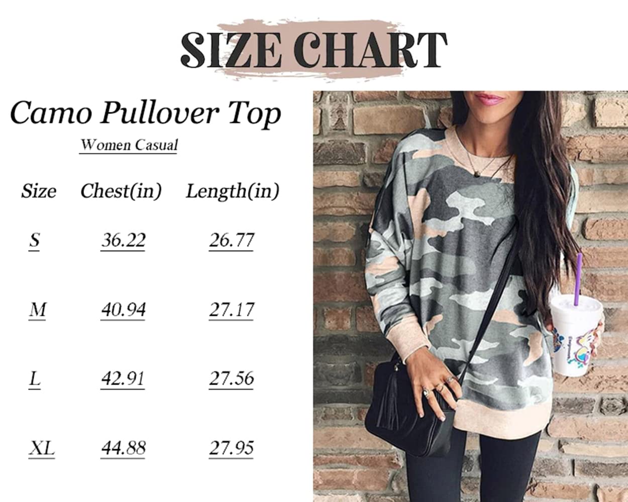 Barlver Women Casual Sweatshirts Fall Loose Lightweight Camouflage Long Sleeves Tops Cute Camo Crewneck Pullover green m