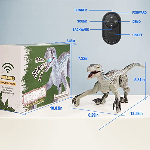 GAROERFA Remote Control Dinosaur Toys for Kids Boys 3 4 5 6 7,RC Walking Velociraptor,3D Eyes & Roaring Sounds, All in One:1 Big and 3 Small Dinosaurs