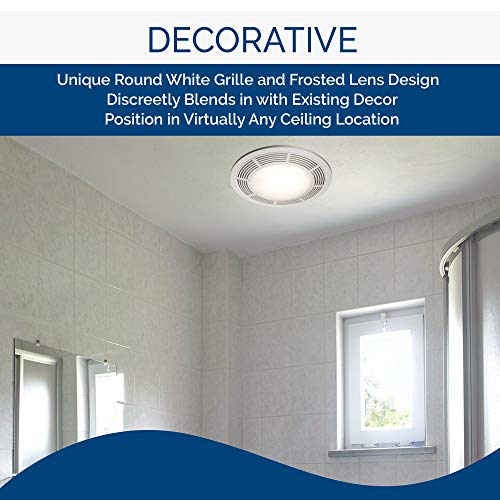 Broan-Nutone 8664RP Exhaust Fan and 100-Watt Incandescent Light with Glass Lens, Bathroom Ceiling Ventilation Fan, 100-Watts, 100 CFM, White
