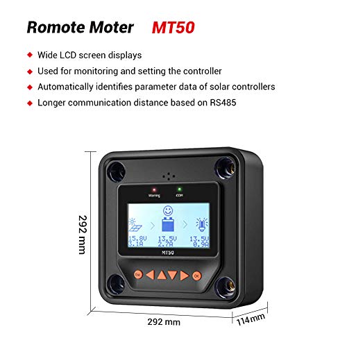 EPEVER 60A MPPT Solar Charge Controller 12V/24V/36V/48V Auto Max.PV 150V Input Negative Ground Solar Panel Charge Regulator with MT50 Remote Meter Temperature Sensor RTS & PC Communication Cable RS485