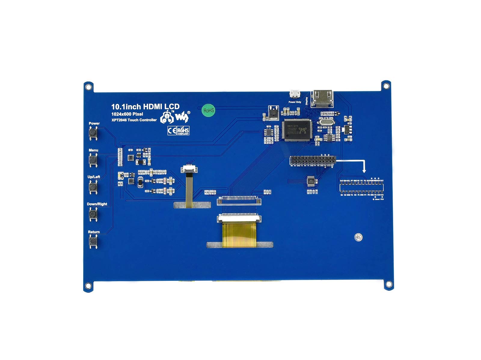 waveshare 10.1inch Resistive Touch Screen LCD Compatible with Raspberry Pi 4B/3B+/3A+/2B/B+/A+/Zero/Zero W/WH/Zero 2W CM3+/4 1024×600 Resolution HDMI IPS Supports Windows