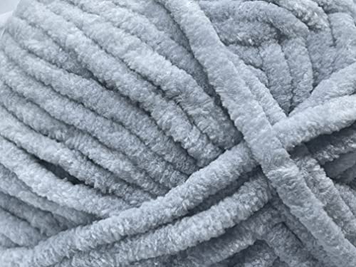 Grey Velvet Chenille Yarn - Bulky 100 Gram (3.53 Ounces) 100 Meters (109 Yards)