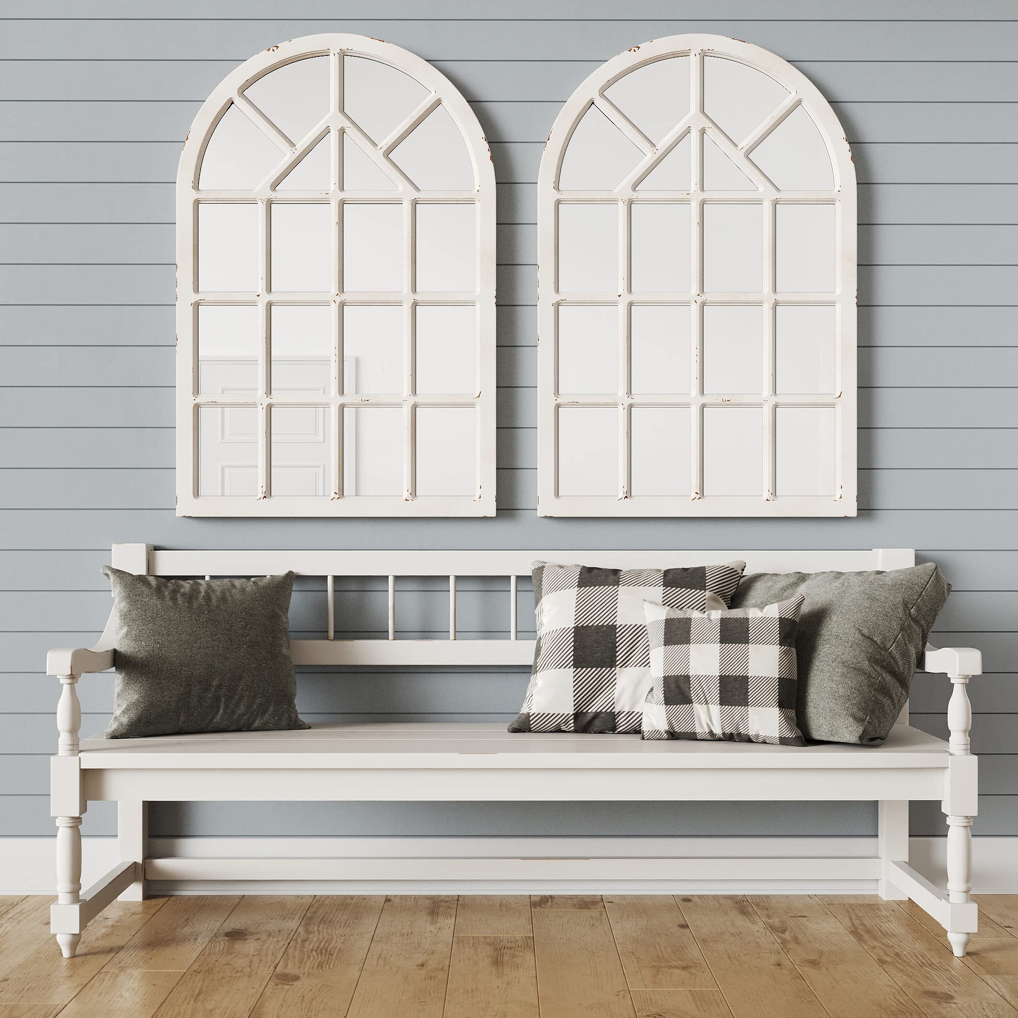 Barnyard Designs 30x47 Wood Cathedral Mirror – Arched Window Farmhouse Mirror for Living Room and Entryway Wall Decor (White)