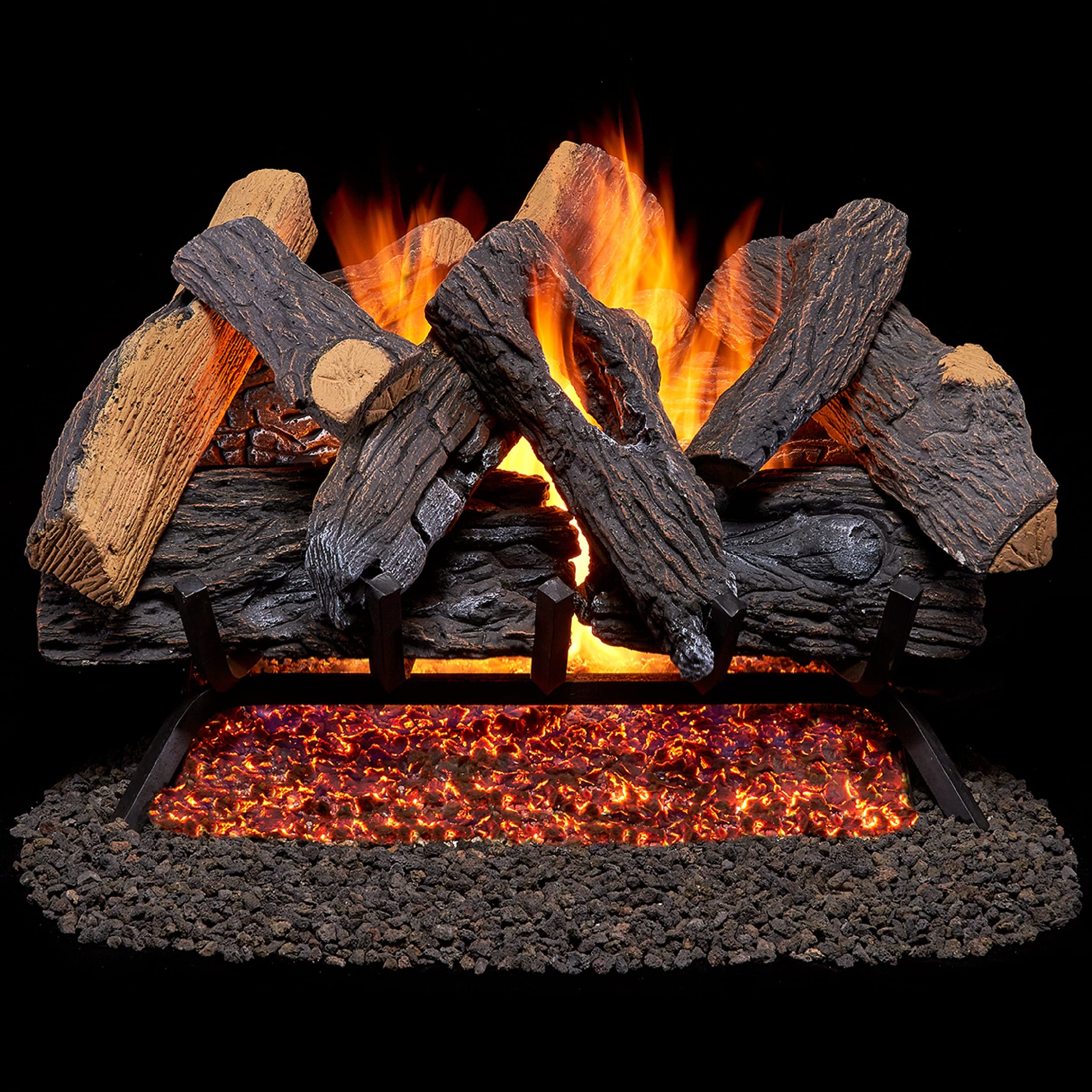 Duluth Forge FNVL24-1 Natural Gas Vented Fireplace Logs Set with Match Light, 55000 BTU, Heats up to 2000 Sq. Ft, Heartland Oak, 24 Inches