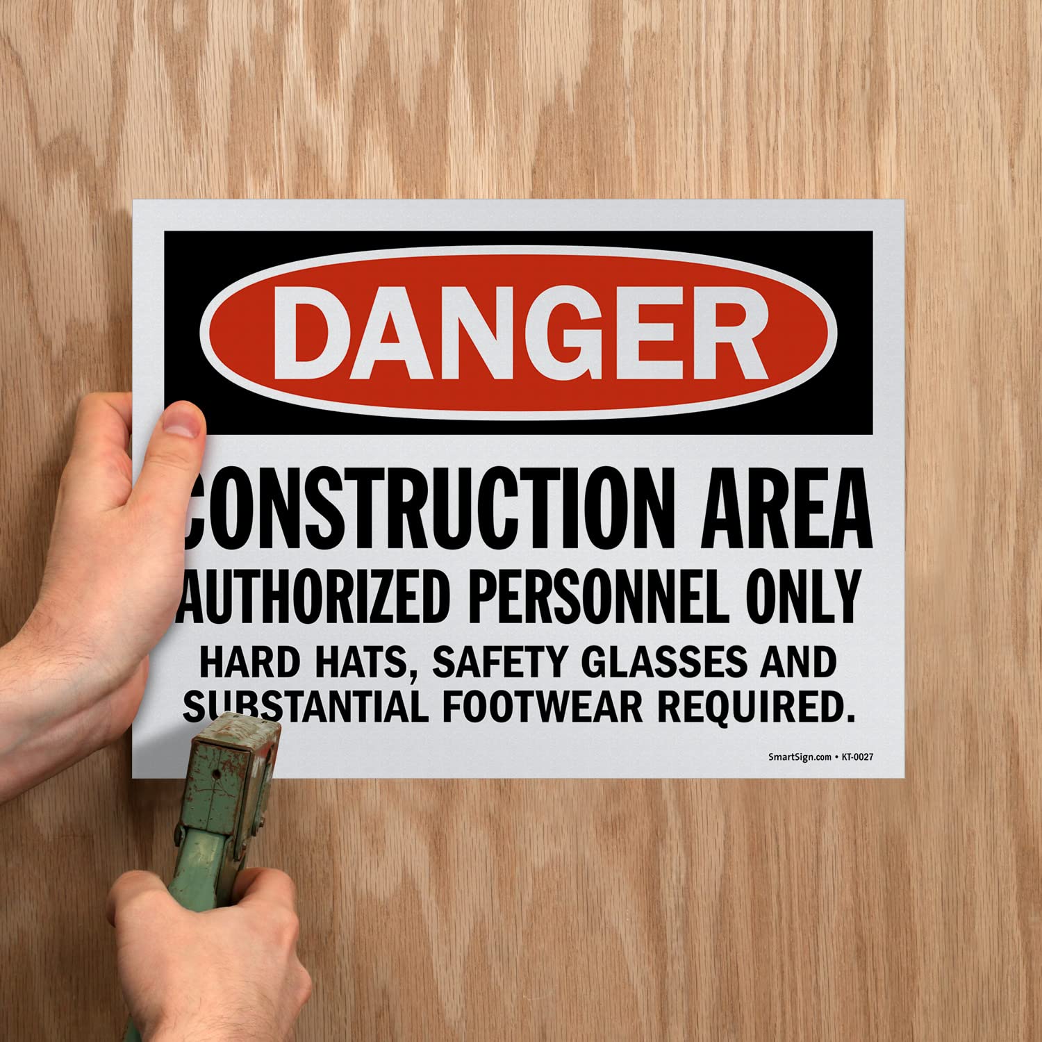 SmartSign 5-Pack 9" x 12" 'Construction Area, Authorized Personnel Only, Hard Hats/Safety Glasses Required' OSHA Signs, Screen Printed, 10 mil Polystyrene Plastic, Red/Black/White, USA-Made