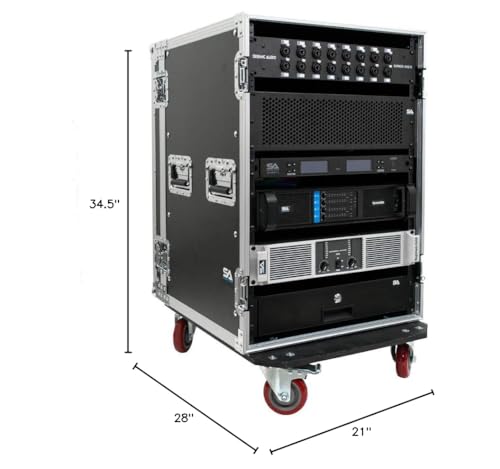 Seismic Audio - SA-PTR-16UC - 16 Space Pro Audio DJ Road Rack Case with Casters - 16U Pro Tour Grade Rack