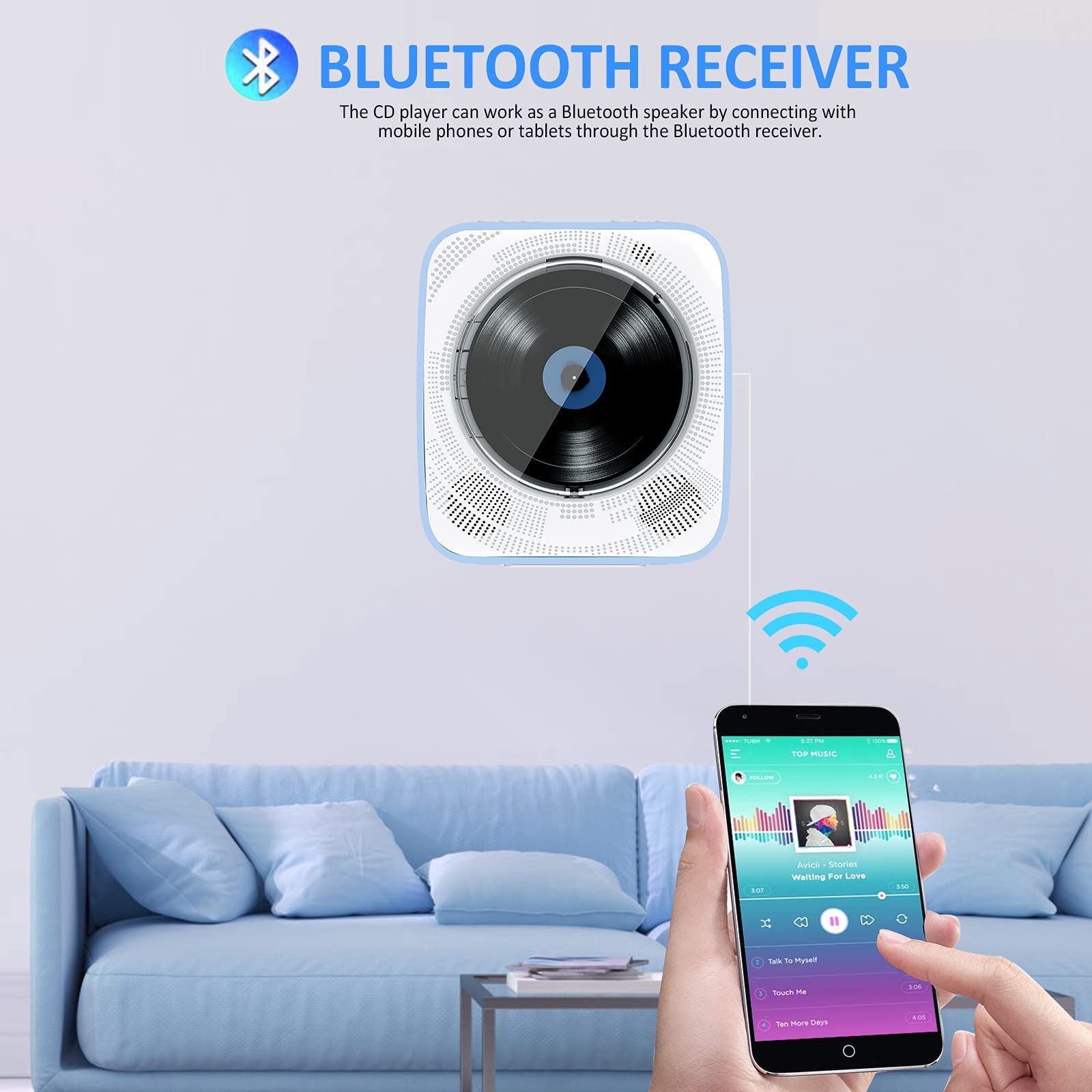 CD Player Portable Bluetooth with Speakers cd Players for Home Boombox, Remote Control, Support CD/Bluetooth/FM Radio/U Stick/AUX/Clock/Headphone Jack, LED Screen Display, Kpop