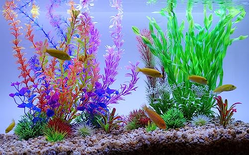 Fishdance Aquarium Plants, Artificial Fish Tank Decorations Decor Plastic Plants Set 23 Pcs