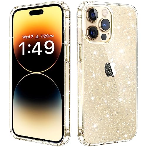 JJGoo Compatible with iPhone 14 Pro Case, Bling Sparkle Soft TPU Anti-Scratch Shockproof Protective Phone Bumper, Women Girls Cute Slim Sparkly Phone Case for iPhone 14 Pro, Clear Glitter