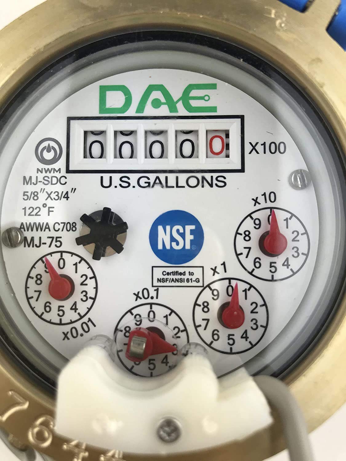 DAE MJ-75 Non Lead Potable Water Meter, 3/4" NPT Couplings, Pulse Output, Gallon