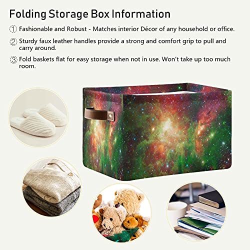TropicalLife Rectangular Storage Bin Cube Galaxy Star Space Nebula Foldable Organizer Basket with Handles, Collapsible Storage Box for Kids Toy Shelf Closet Nursery