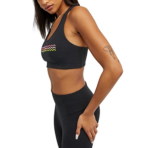 Champion Women's Authentic Sports Bra, Black Wave Script, XX-Large