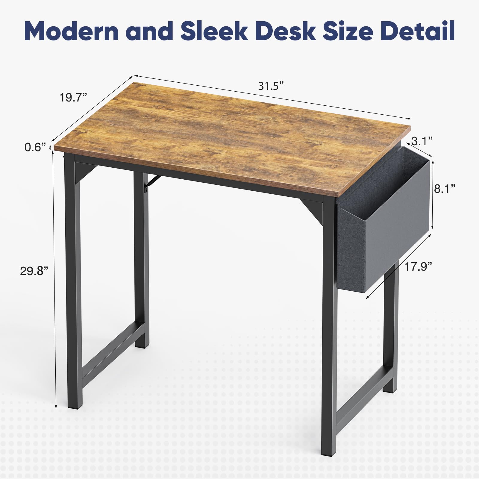 DUMOS 32 inch Small Computer Desk Writing Study Work Office Table Modern Simple with Storage Bag and Hook for Home Bedroom, Rustic Brown