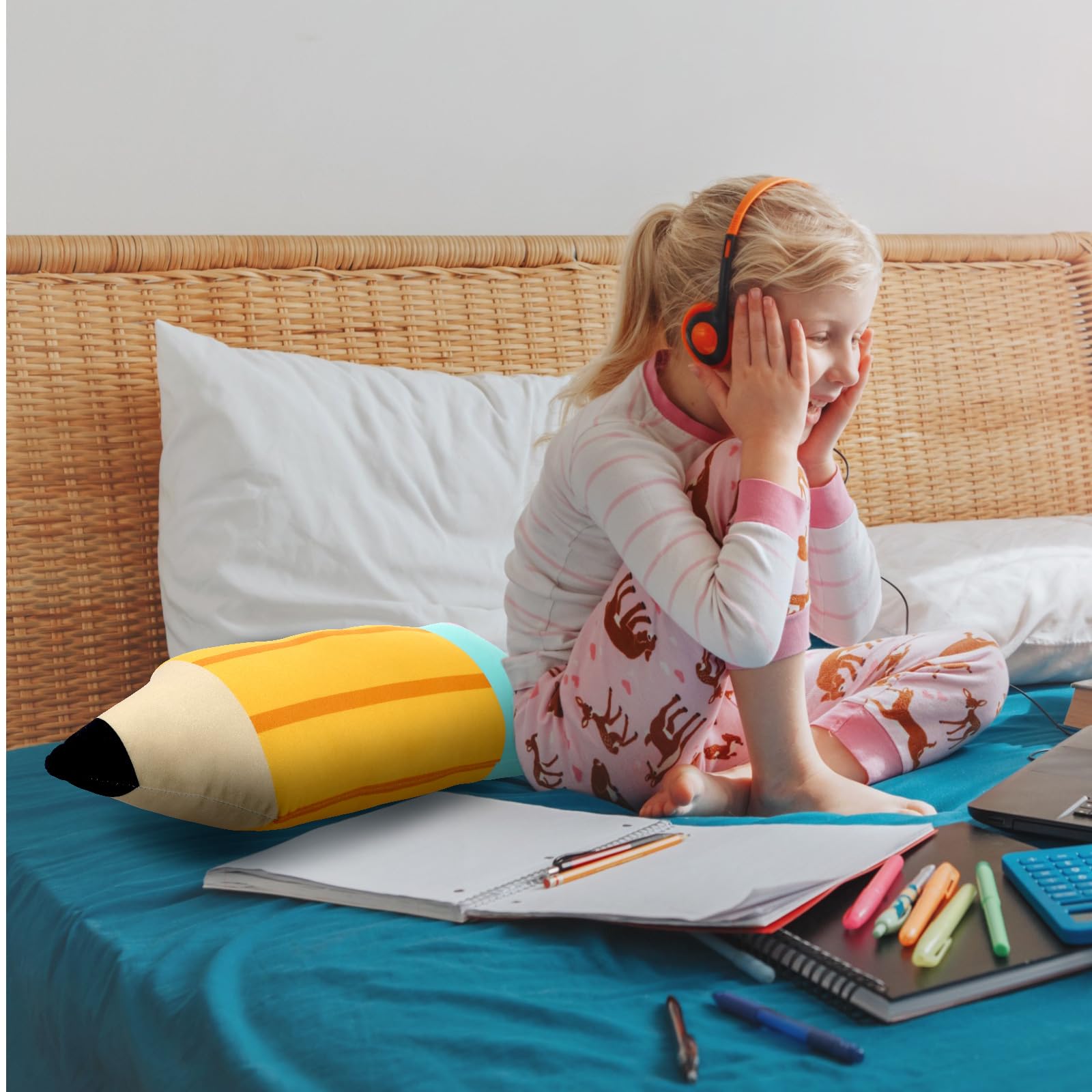 CroBlissful Cute Pencil Pillow Kids Classroom Plush Pillow Large Throw Pillow Back School Cushion Creative Cute Pencil Plush for Reading Room Decoration Birthday Party Teacher Gift