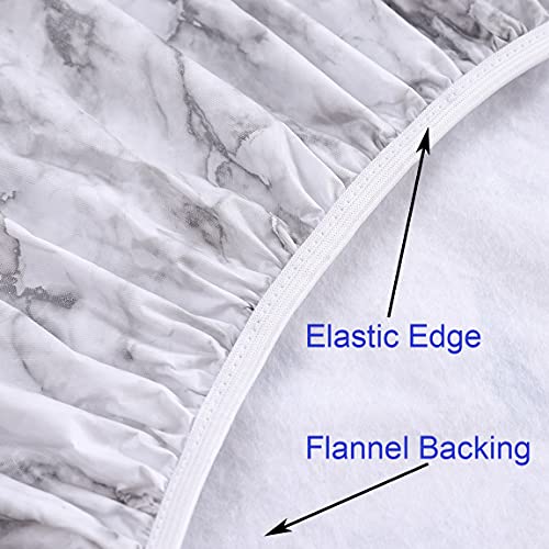 Round Vinyl Fitted Tablecloth with Flannel Backing Elastic Edge Design Table Cover Waterproof Oil-Proof PVC Table Cloth Stain-Resistant Wipeable for Round Table