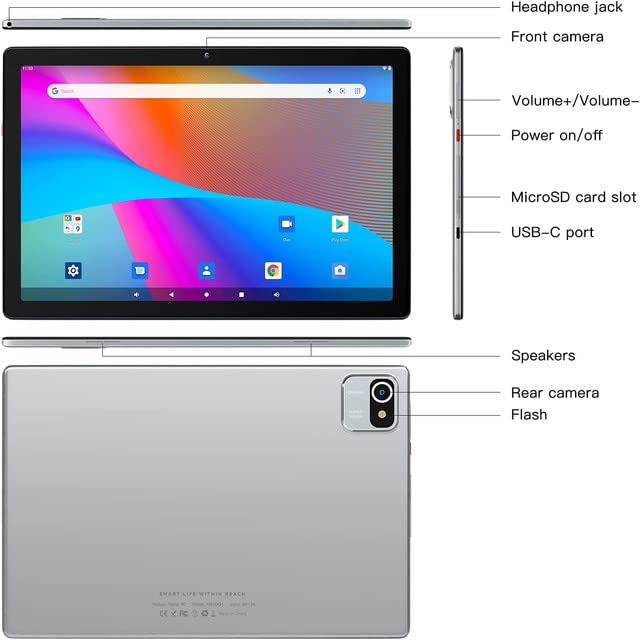 MODERNESS Tablet 10.1 Inch Android 12 Quad Core 32GB ROM 1280x800 IPS Display 5000mAh Tablets PC Silver