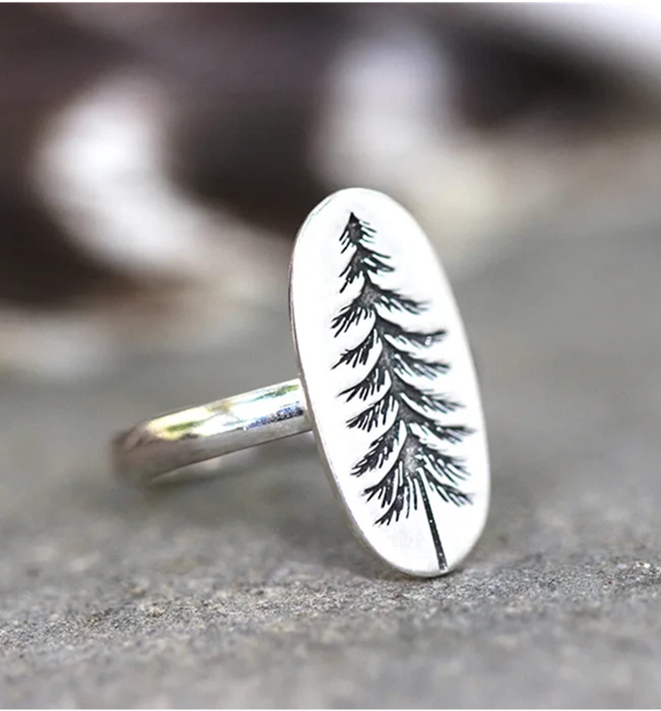 belovejewel Pine Tree Ring 925 Sterling Silver - Gift for Valentine Day Wedding Hiking Nature Ring, Size 10