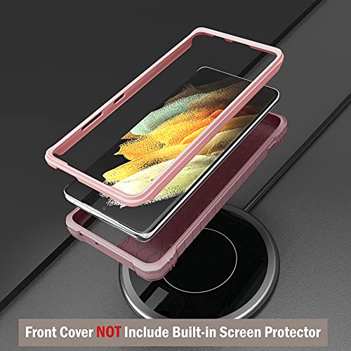 ExoGuard Samsung Galaxy S21 Ultra 5G Case, Rubber Shockproof Full Body Cover Case for Samsung S21 Ultra 5G Phone 6.8 inch, Built-in Kickstand (Pink)