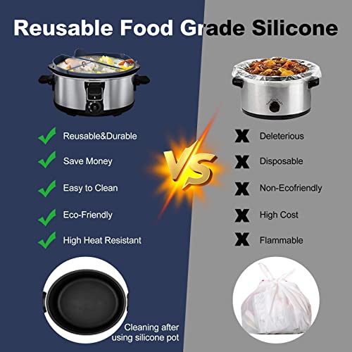 Slow Cooker Liners,blueear 3 in 1 Reusable Silicone Slow Cooker Divider Liner,Slow Cooker Accessories For Most 6 QT Slow Cooker