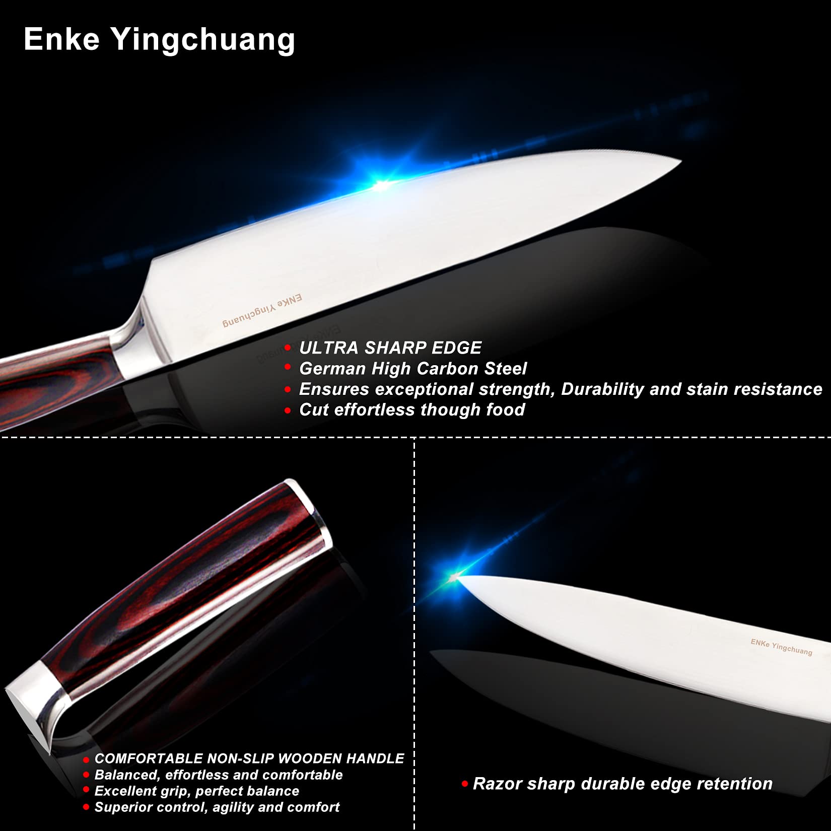 Chef'S Knife, 6-Piece Multifunctional Kitchen Knife Set 4-8 Inch German Hc High Carbon Steel Chef'S Knife, Professional Cooking Chef'S Knife Sharp And Practical Fruit Knife With Gift Box