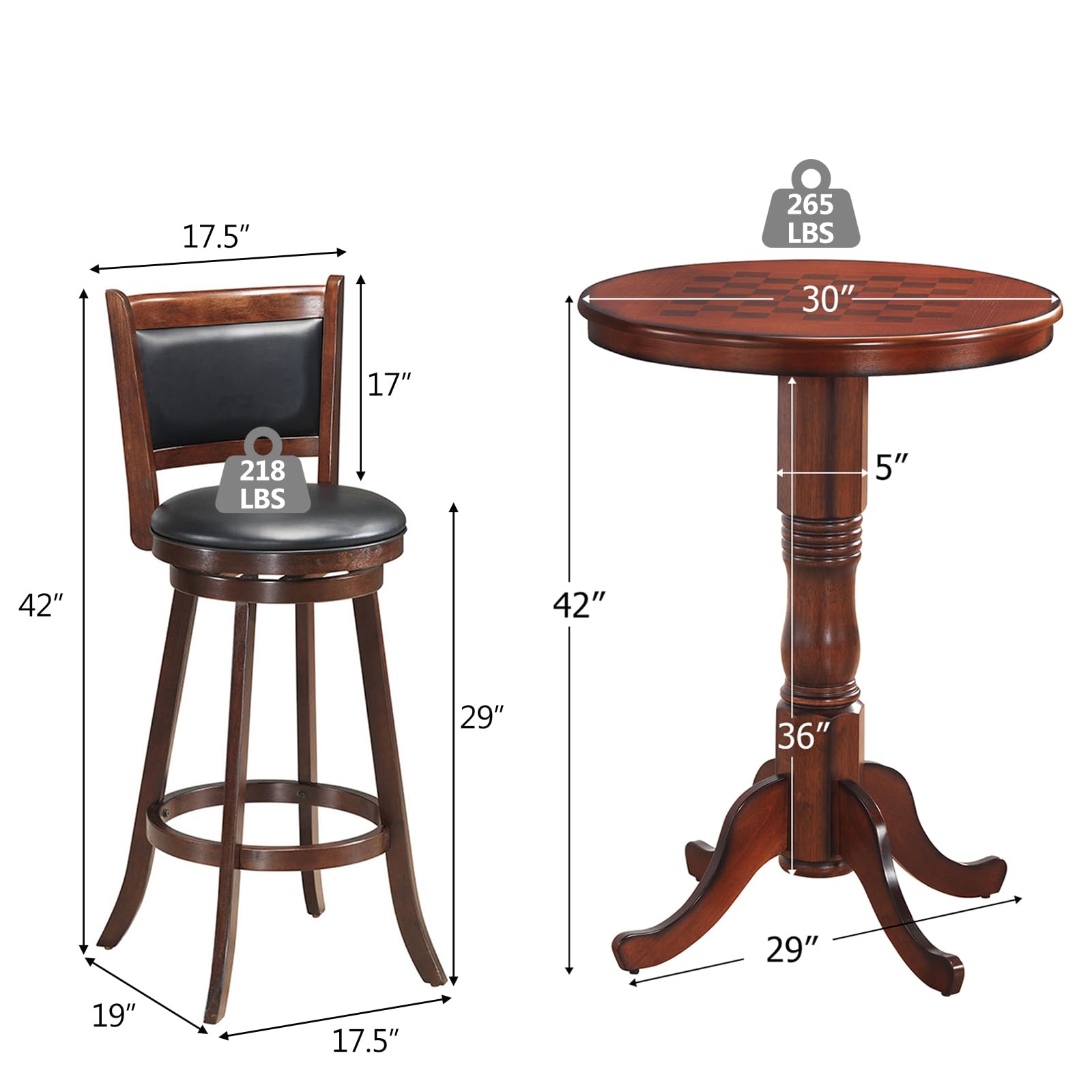ERGOMASTER 3-Piece Dining Table Set for 2, Compact Round Table with Swivel Bar Stools, Retro Style Kitchen and Dining Room Furniture for Small Spaces