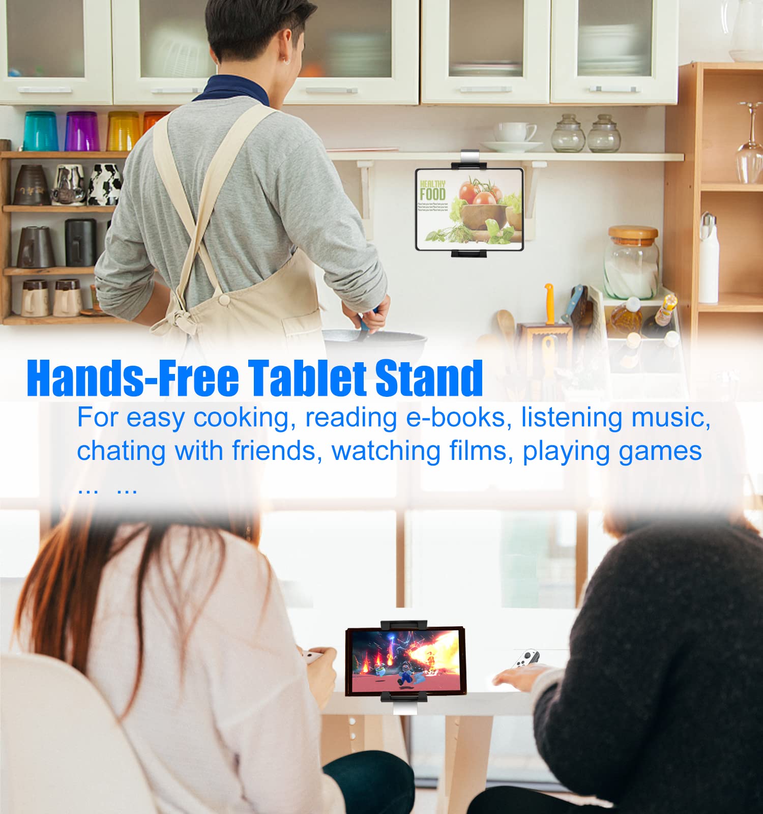 Charchendo Kitchen Tablet Mount, Universal Cabinet Tablet Phone Holder Clamp Stand and 360° Adjustable Compatible with iPad Pro 12.9 11 10.5, Air Mini, Samsung Tab and All 5.5-12.9 inch Devices
