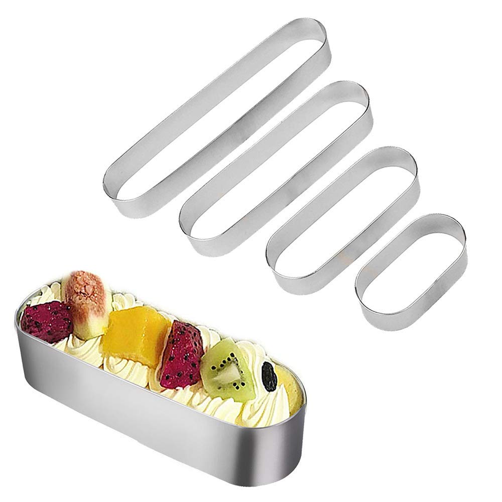 CHDHALTD Mousse Rings Stainless Steel Mini Cookie Cutters Mini Long Oval Mousse Ring Mold Metal Baking Tiramisu Mold for Kitchen Baking Sponge Cakes Dessert Pies