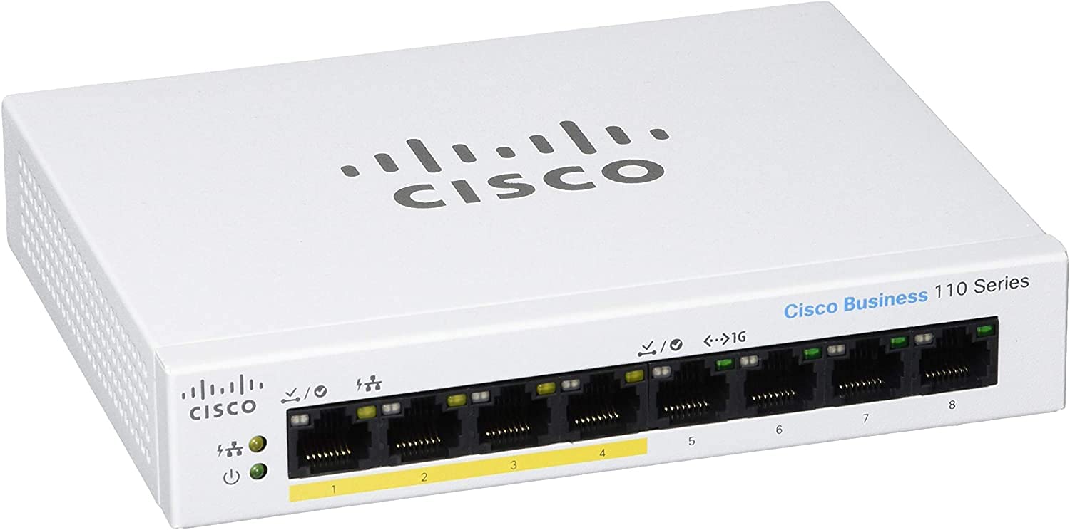 Cisco Business CBS110 Series Unmanaged Gigabit Ethernet Switches | 8 Port | Partial PoE | Desktop | Ext PS | Limited Lifetime Protection