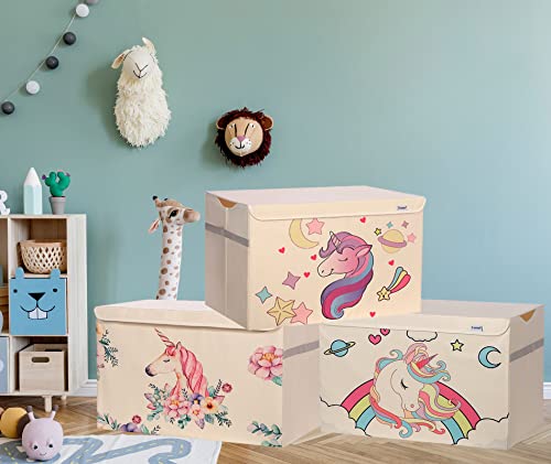 Yosayd Unicorn Toy Chest and Storage, Large Cute and Functional Toy Box Storage Cube with Handles