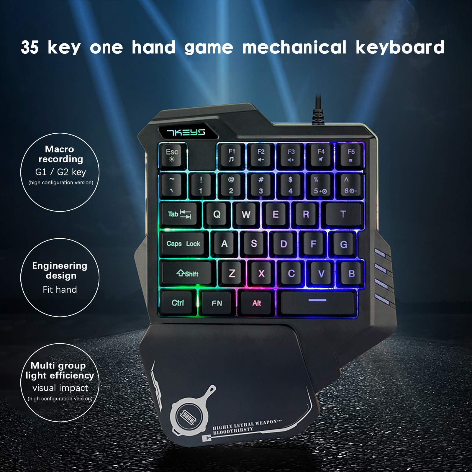 Charella 35-Key Colorful Backlit One-Handed RGB Mechanical Gaming Keypad for LOL Pubg Etc FF8
