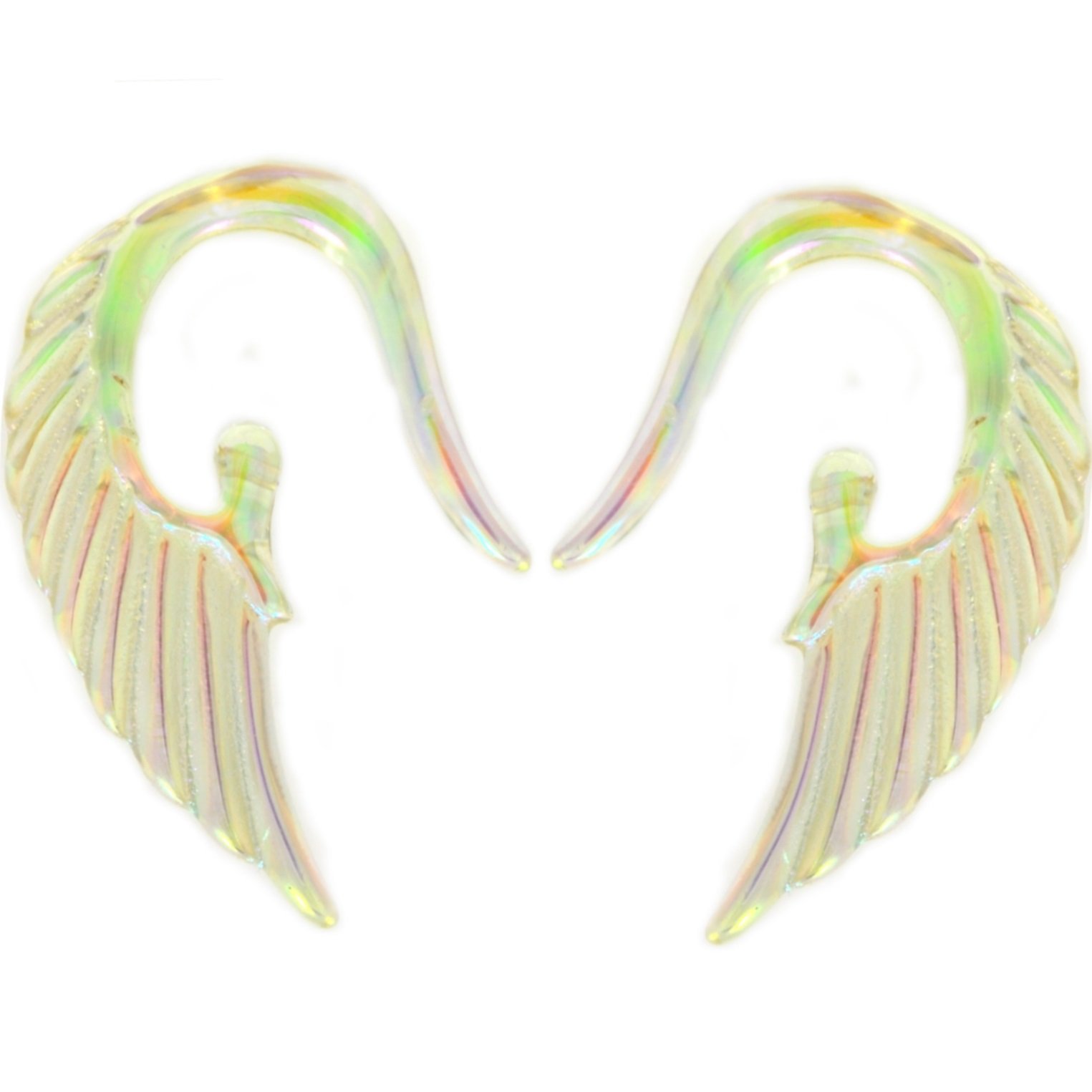 BYB Plugs Pair of Aurora Borealis Angel Wing Tapers Acrylic Ear Stretching Spiral Hangers (10 Gauge (2.5mm))