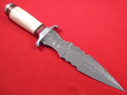 Damascus Steel Custom Handmade 13" Camel Bone Handle Damascus Steel Hunting Knife With Leather Sheath