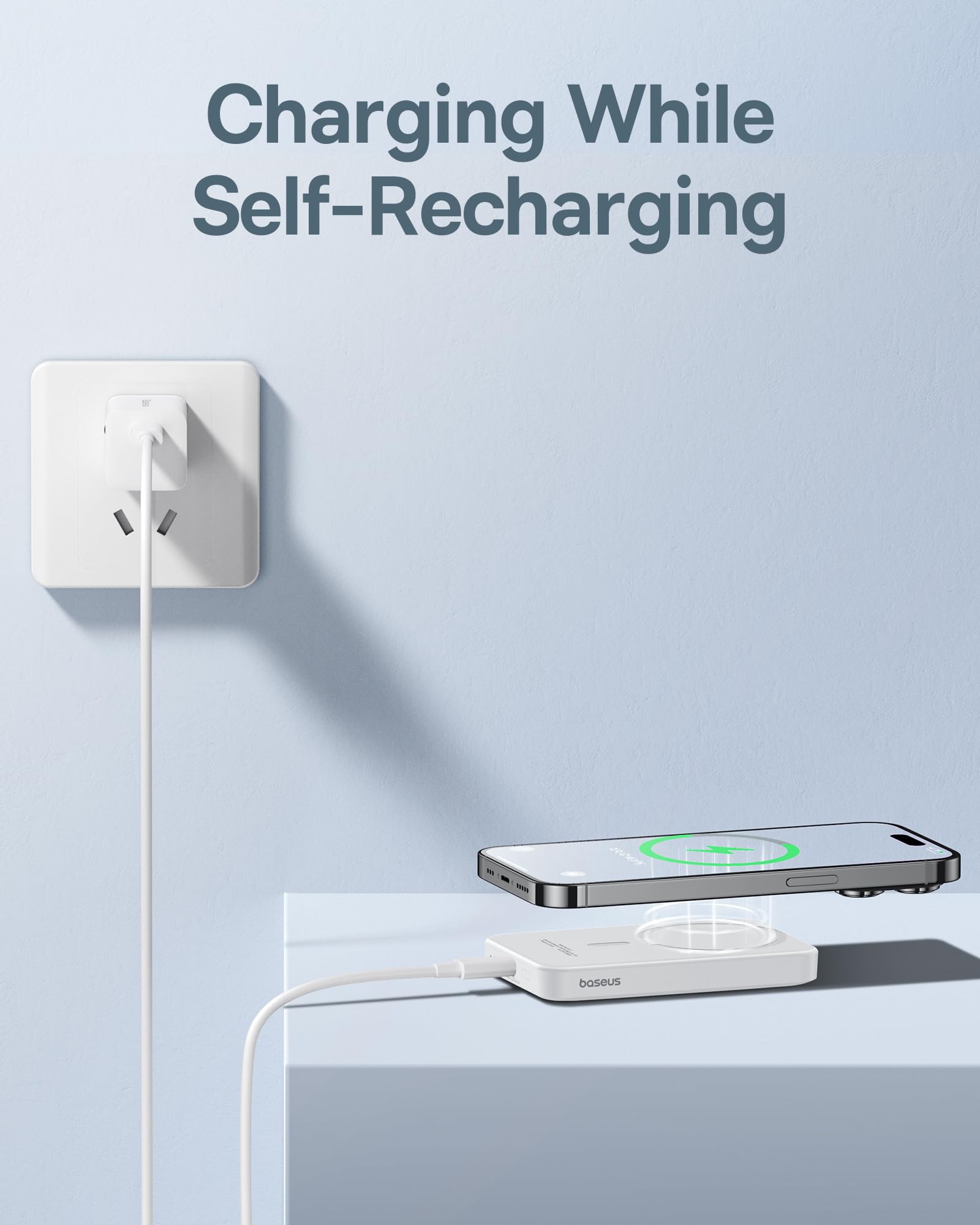Baseus for Magsafe Battery Pack, 5000mAh Wireless Portable Charger for iPhone, PD 20W Magnetic Power Pank Fast Charging with USB-C Cable, Slim Magsafe Charger for Apple iPhone 15/14/13 Series, AirPods