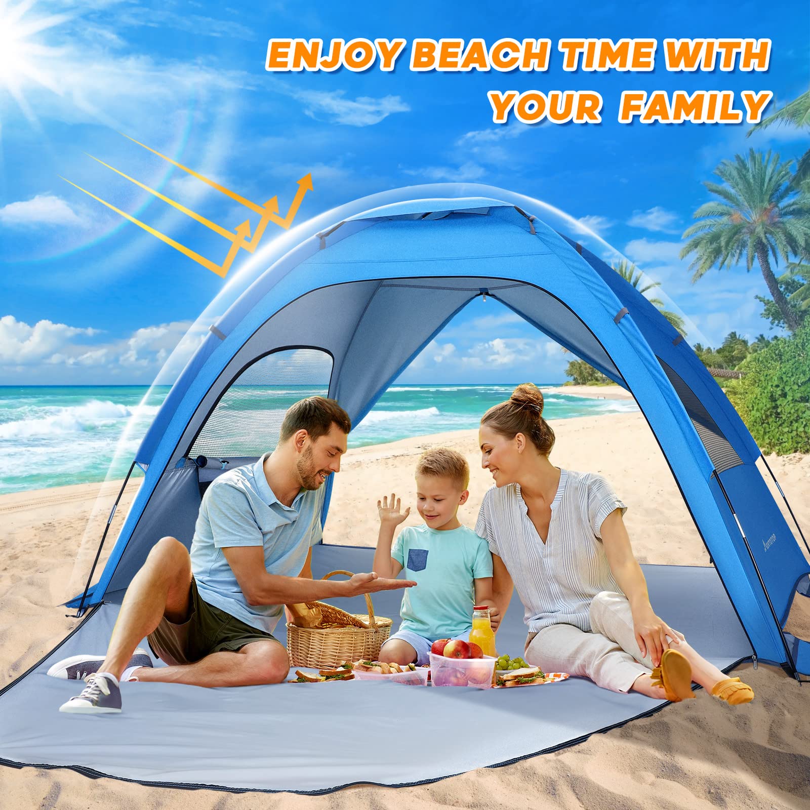 Beach Tent Sun Shade Shelter: 3-4 Person Large Anti-UV Windproof Portable Lightweight Tent Canopy Cabana with Extendable Floor Outdoor