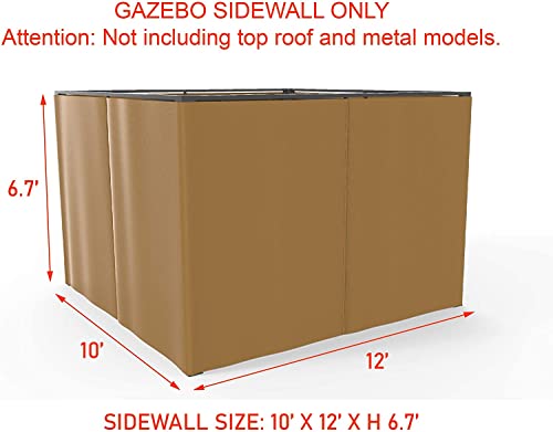 Gazebo Universal Replacement Privacy Curtain 4-Panels sidewall with Zipper (ONLY Curtain) (10' x 12', Khaki)